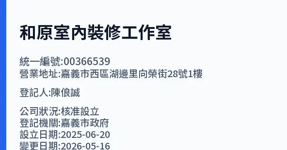 和原室內裝修工作室的照片-統編 00366539(嘉義市) 公司登記資料與營業項目詳細圖表