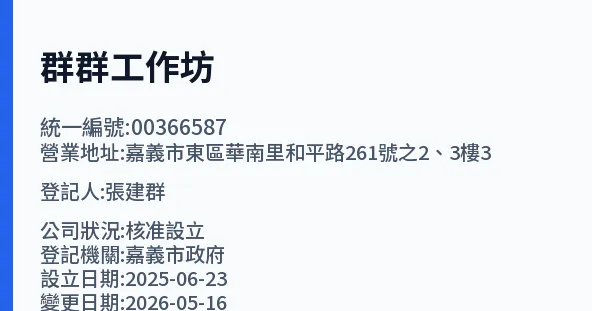 群群工作坊的照片-統編 00366587(嘉義市) 公司登記資料與營業項目詳細圖表