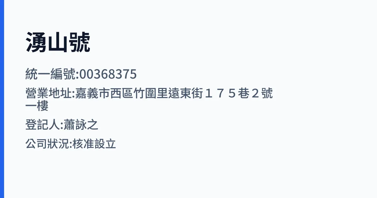 湧山號 - 統編 00368375(嘉義市) 公司登記資料與營業項目詳細圖表