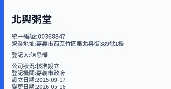 北興粥堂的照片-統編 00368847(嘉義市) 公司登記資料與營業項目詳細圖表