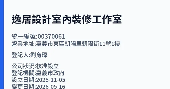 逸居設計室內裝修工作室的照片-統編 00370061(嘉義市) 公司登記資料與營業項目詳細圖表
