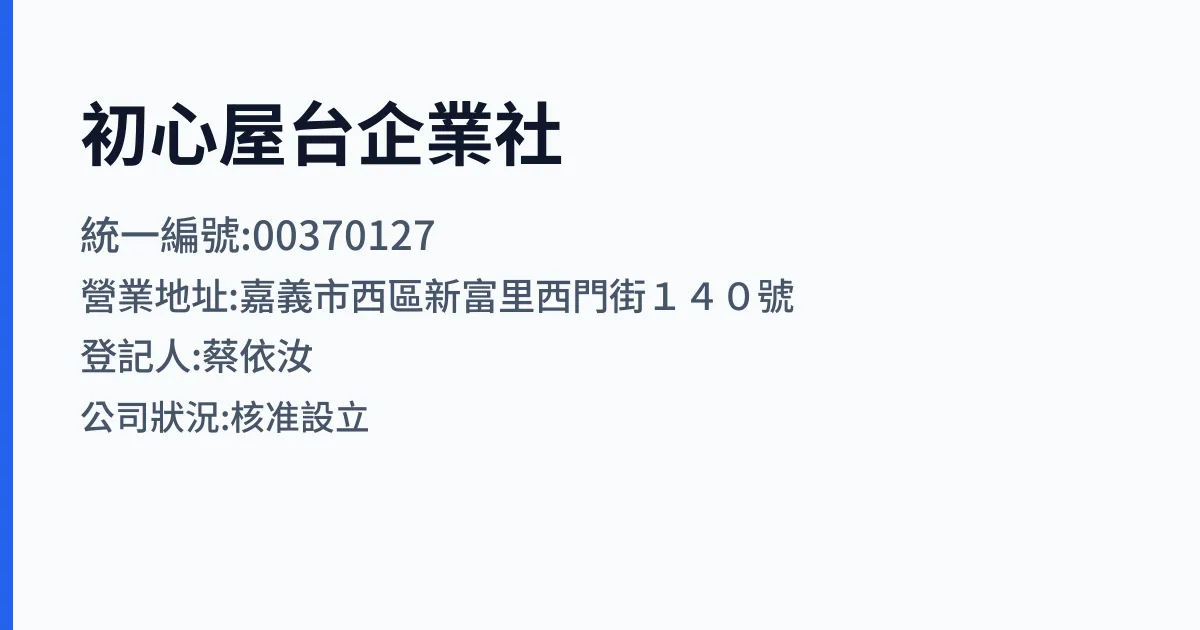 初心屋台企業社 - 統編 00370127(嘉義市) 公司登記資料與營業項目詳細圖表
