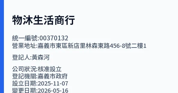 物沐生活商行的照片-統編 00370132(嘉義市) 公司登記資料與營業項目詳細圖表