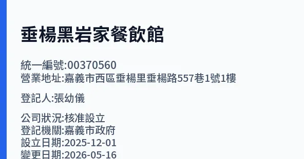 垂楊黑岩家餐飲館的照片-統編 00370560(嘉義市) 公司登記資料與營業項目詳細圖表
