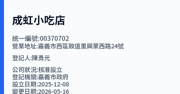成虹小吃店的照片-統編 00370702(嘉義市) 公司登記資料與營業項目詳細圖表