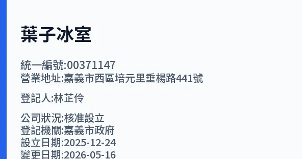 葉子冰室的照片-統編 00371147(嘉義市) 公司登記資料與營業項目詳細圖表