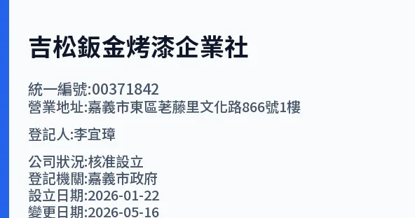 吉松鈑金烤漆企業社的照片-統編 00371842(嘉義市) 公司登記資料與營業項目詳細圖表