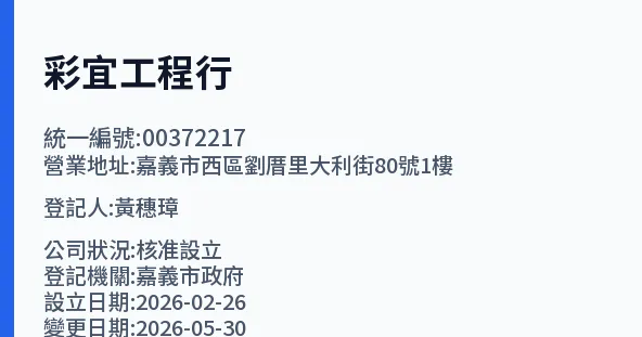 彩宜工程行的照片-統編 00372217(嘉義市) 公司登記資料與營業項目詳細圖表