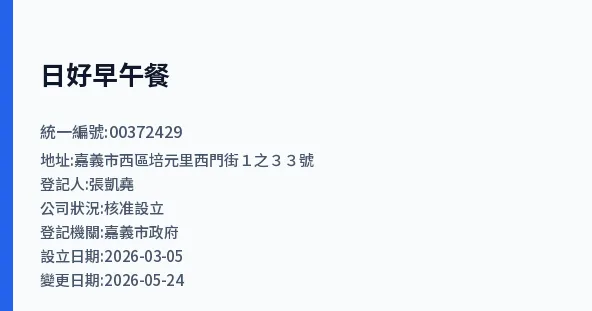 日好早午餐的照片-統編 00372429(嘉義市) 公司登記資料與營業項目詳細圖表