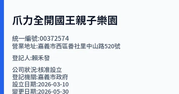 爪力全開國王親子樂園的照片-統編 00372574(嘉義市) 公司登記資料與營業項目詳細圖表