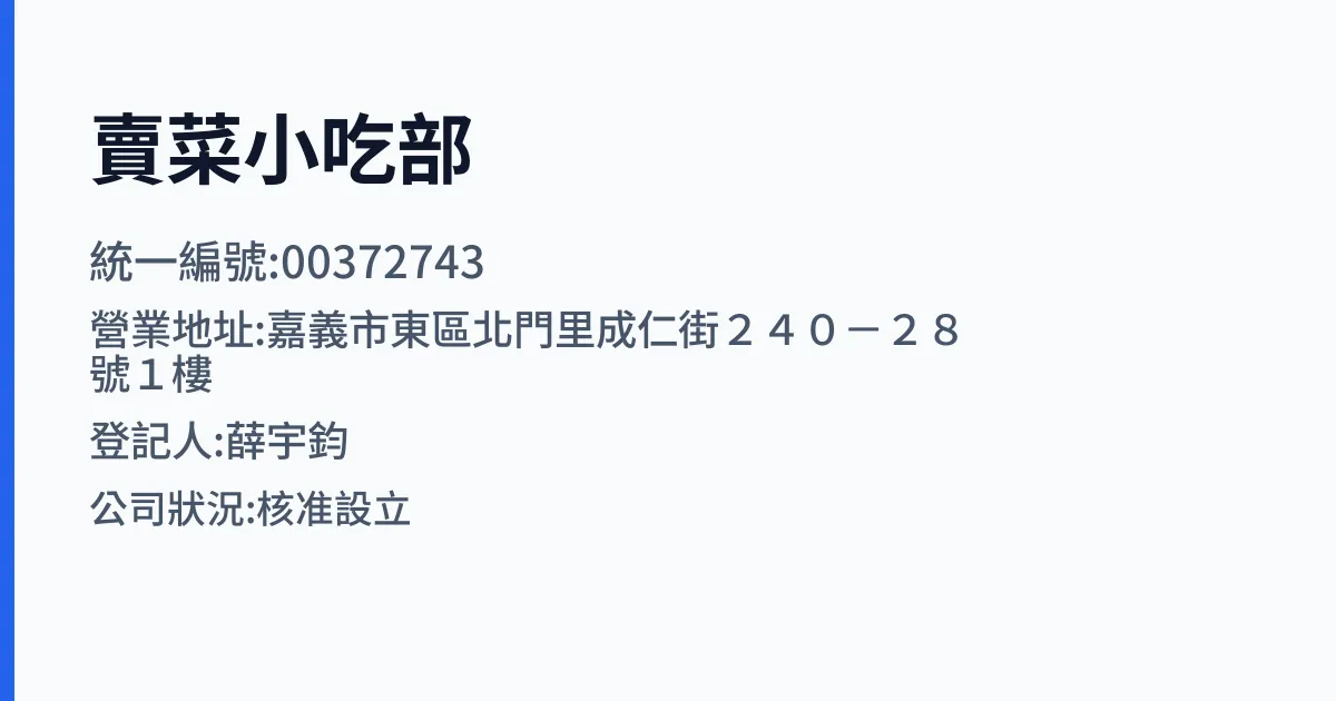 賣菜小吃部 - 統編 00372743(嘉義市) 公司登記資料與營業項目詳細圖表