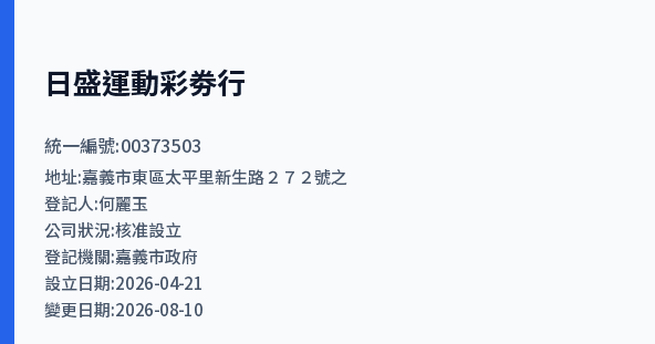 日盛運動彩劵行的照片-統編 00373503 公司登記資料與營業項目詳細圖表