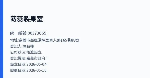 蒔蕊製果室的照片-統編 00373665(嘉義市) 公司登記資料與營業項目詳細圖表