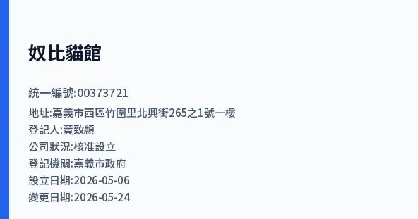 奴比貓館的照片-統編 00373721(嘉義市) 公司登記資料與營業項目詳細圖表