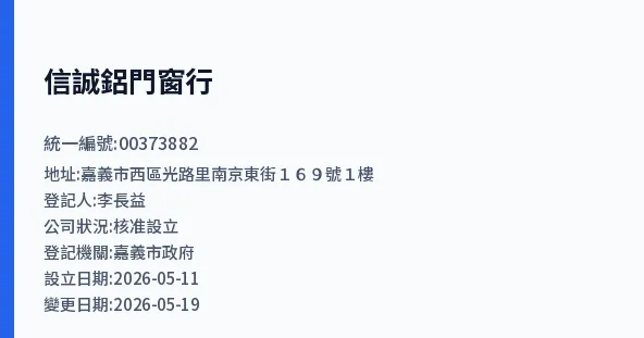 信誠鋁門窗行的照片-統編 00373882(嘉義市) 公司登記資料與營業項目詳細圖表