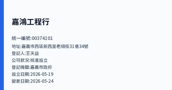 嘉鴻工程行的照片-統編 00374101(嘉義市) 公司登記資料與營業項目詳細圖表