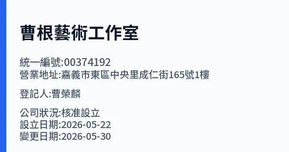 曹根藝術工作室的照片-統編 00374192(嘉義市) 公司登記資料與營業項目詳細圖表