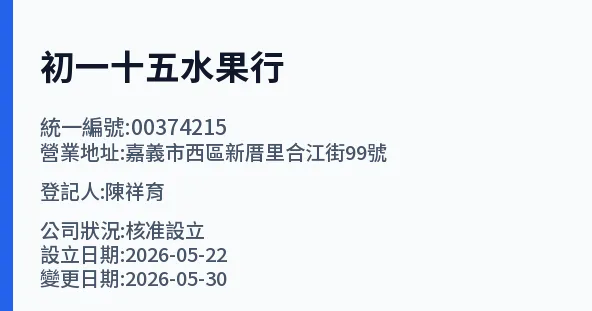 初一十五水果行的照片-統編 00374215(嘉義市) 公司登記資料與營業項目詳細圖表