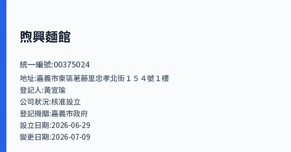 煦興麵館的照片-統編 00375024(嘉義市) 公司登記資料與營業項目詳細圖表