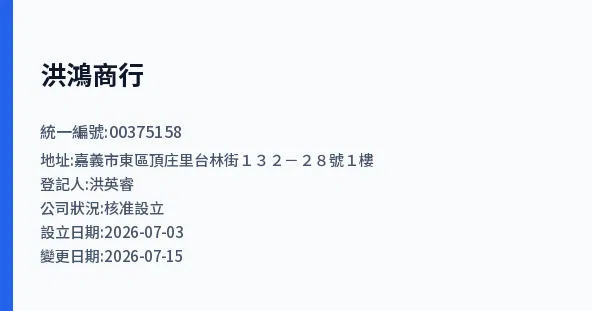 洪鴻商行的照片-統編 00375158(嘉義市) 公司登記資料與營業項目詳細圖表