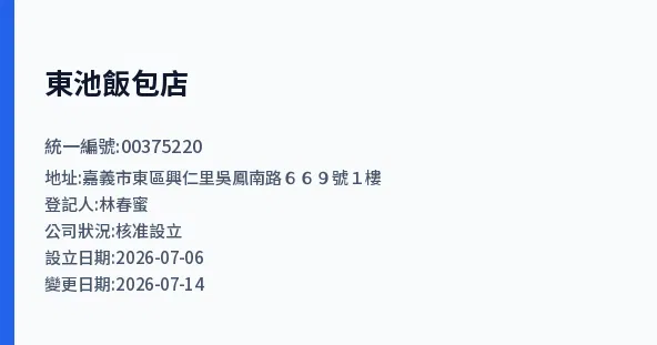 東池飯包店的照片-統編 00375220(嘉義市) 公司登記資料與營業項目詳細圖表