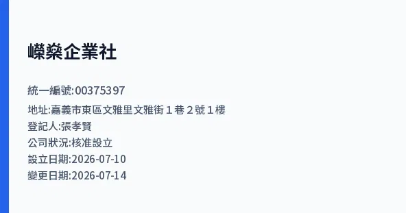 嶸燊企業社的照片-統編 00375397(嘉義市) 公司登記資料與營業項目詳細圖表