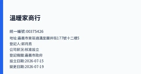 溫暖家商行的照片-統編 00375426(嘉義市) 公司登記資料與營業項目詳細圖表