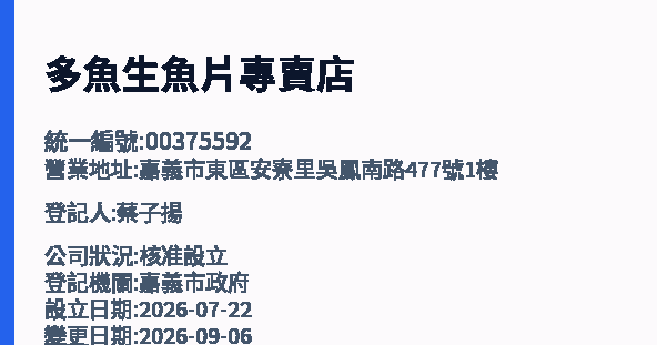 多魚生魚片專賣店的照片-統編 00375592 公司登記資料與營業項目詳細圖表