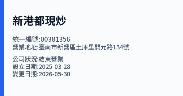 新港都現炒的照片-統編 00381356(臺南市) 公司登記資料與營業項目詳細圖表