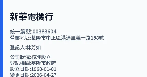 新華電機行的照片-統編 00383604(基隆市) 公司登記資料與營業項目詳細圖表
