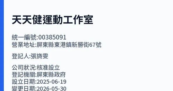 天天健運動工作室的照片-統編 00385091(屏東縣) 公司登記資料與營業項目詳細圖表