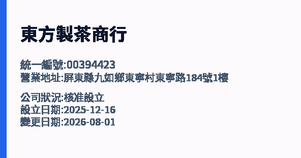 東方製茶商行的照片-統編 00394423 公司登記資料與營業項目詳細圖表