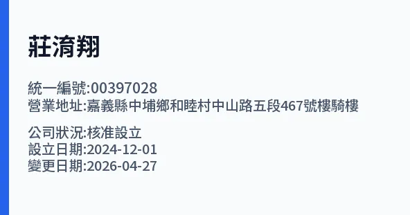 莊淯翔的照片-統編 00397028(嘉義縣) 公司登記資料與營業項目詳細圖表