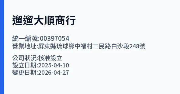 遛遛大順商行的照片-統編 00397054(屏東縣) 公司登記資料與營業項目詳細圖表