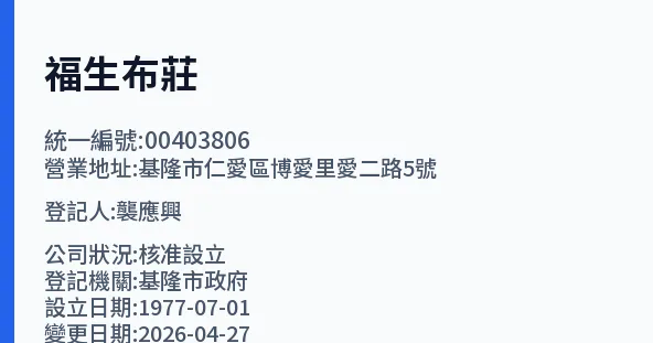 福生布莊的照片-統編 00403806(基隆市) 公司登記資料與營業項目詳細圖表