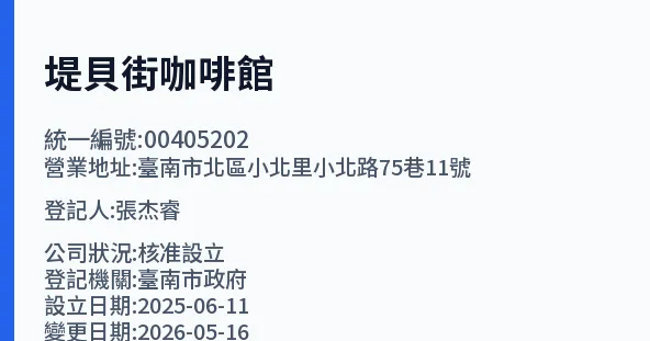 堤貝街咖啡館的照片-統編 00405202(臺南市) 公司登記資料與營業項目詳細圖表