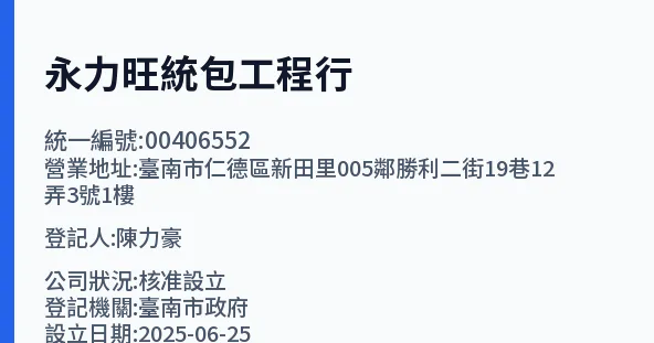 永力旺統包工程行的照片-統編 00406552(臺南市) 公司登記資料與營業項目詳細圖表