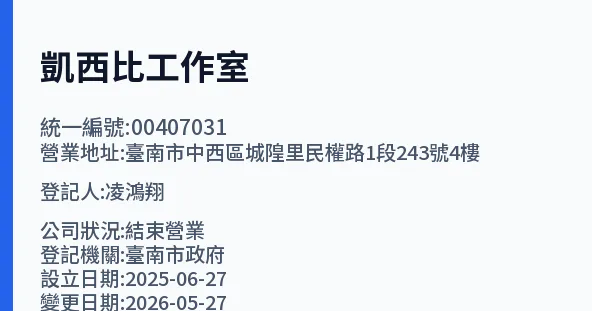 凱西比工作室的照片-統編 00407031(臺南市) 公司登記資料與營業項目詳細圖表