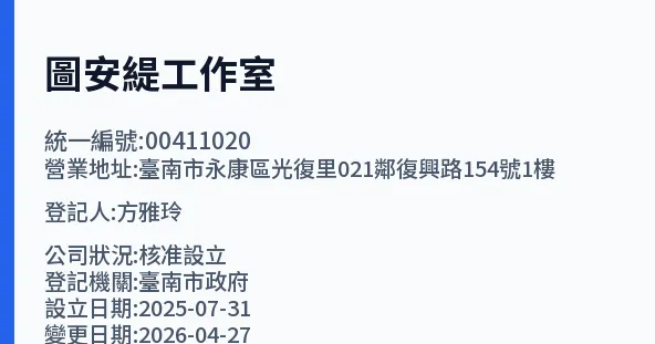 圖安緹工作室的照片-統編 00411020(臺南市) 公司登記資料與營業項目詳細圖表