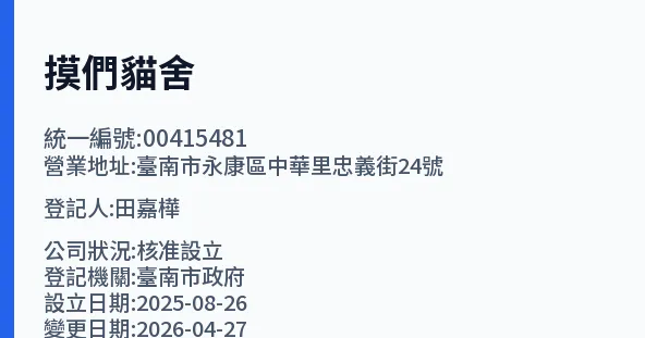 摸們貓舍的照片-統編 00415481(臺南市) 公司登記資料與營業項目詳細圖表