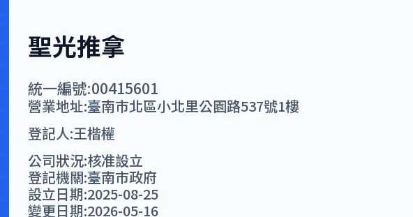 聖光推拿的照片-統編 00415601(臺南市) 公司登記資料與營業項目詳細圖表
