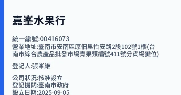 嘉峯水果行的照片-統編 00416073(臺南市) 公司登記資料與營業項目詳細圖表