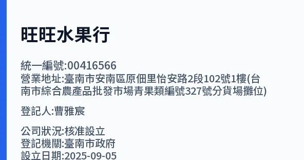 旺旺水果行的照片-統編 00416566(臺南市) 公司登記資料與營業項目詳細圖表