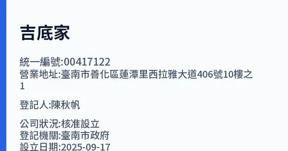 吉底家的照片-統編 00417122(臺南市) 公司登記資料與營業項目詳細圖表