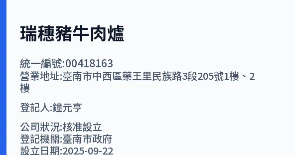 瑞穗豬牛肉爐的照片-統編 00418163(臺南市) 公司登記資料與營業項目詳細圖表