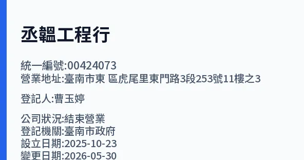 丞韞工程行的照片-統編 00424073(臺南市) 公司登記資料與營業項目詳細圖表