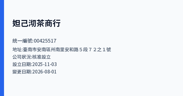 妲己沏茶商行的照片-統編 00425517 公司登記資料與營業項目詳細圖表