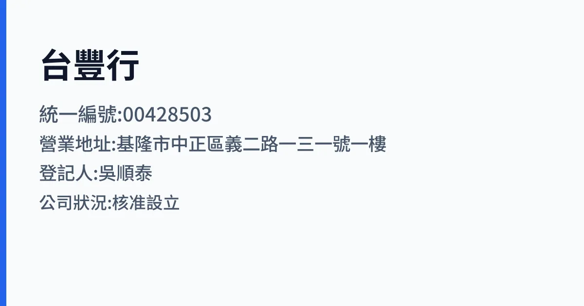 台豐行 - 統編 00428503(基隆市) 公司登記資料與營業項目詳細圖表