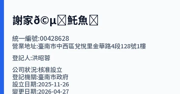 謝家𩵚魠魚焿的照片-統編 00428628(臺南市) 公司登記資料與營業項目詳細圖表