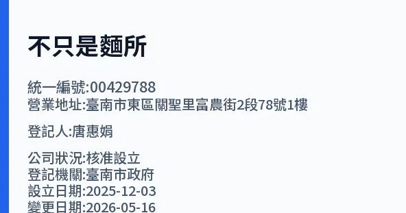不只是麵所的照片-統編 00429788(臺南市) 公司登記資料與營業項目詳細圖表